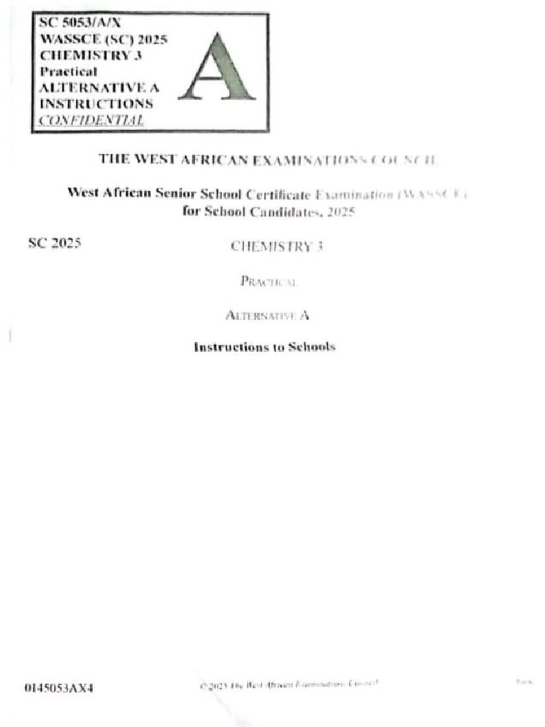 2025 Waec Chemistry Practical Specimen | PDF