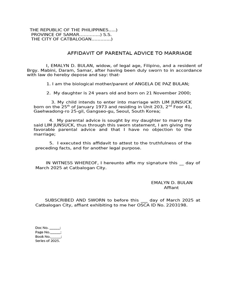 Affidavit of Parental Advice | PDF