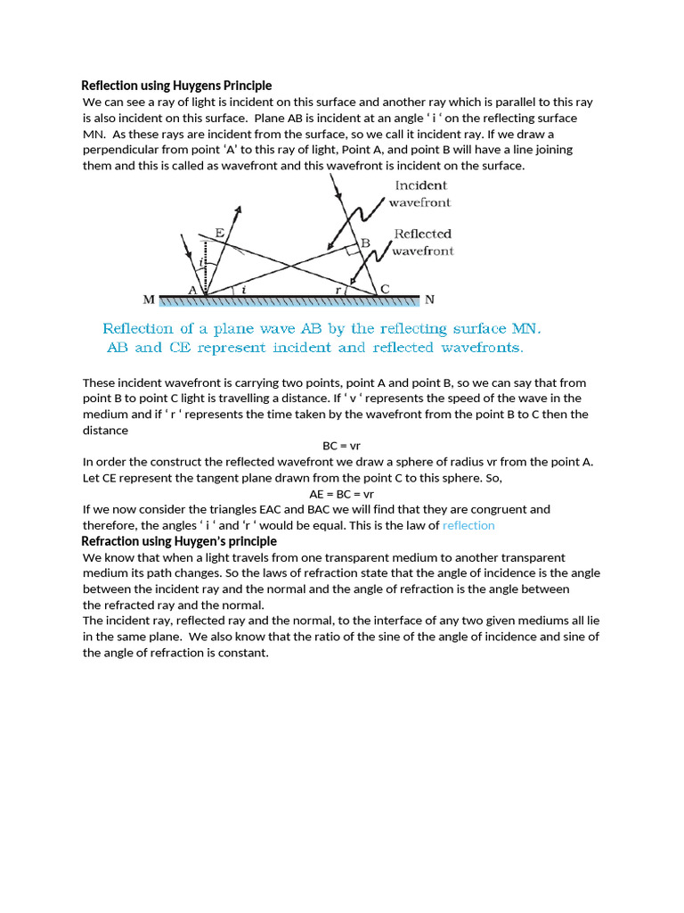 Reflection & Refraction Using Huygens Principle | PDF | Refraction | Reflection (Physics)