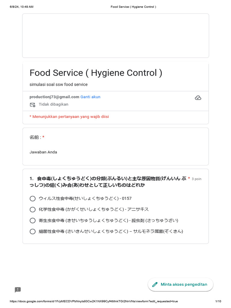 Food Service (Hygiene Control) | PDF