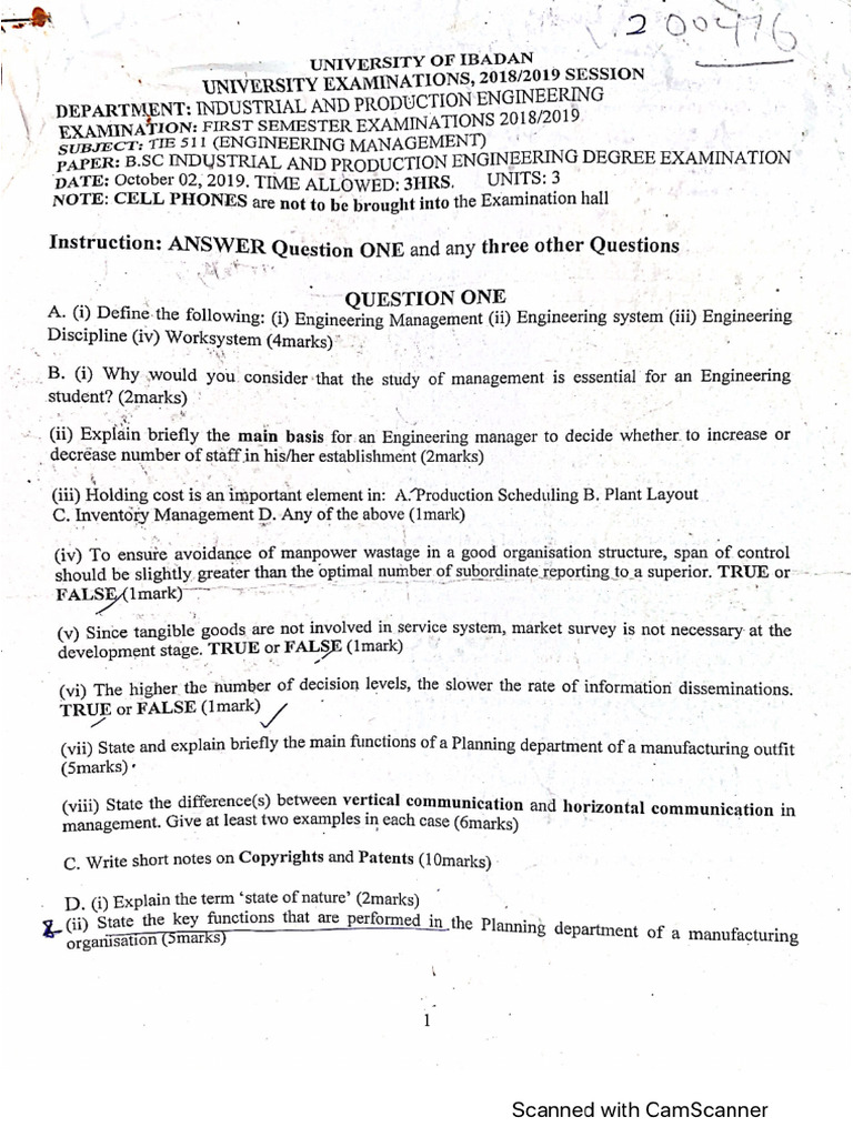 Engineering Management Exam Pqs | PDF