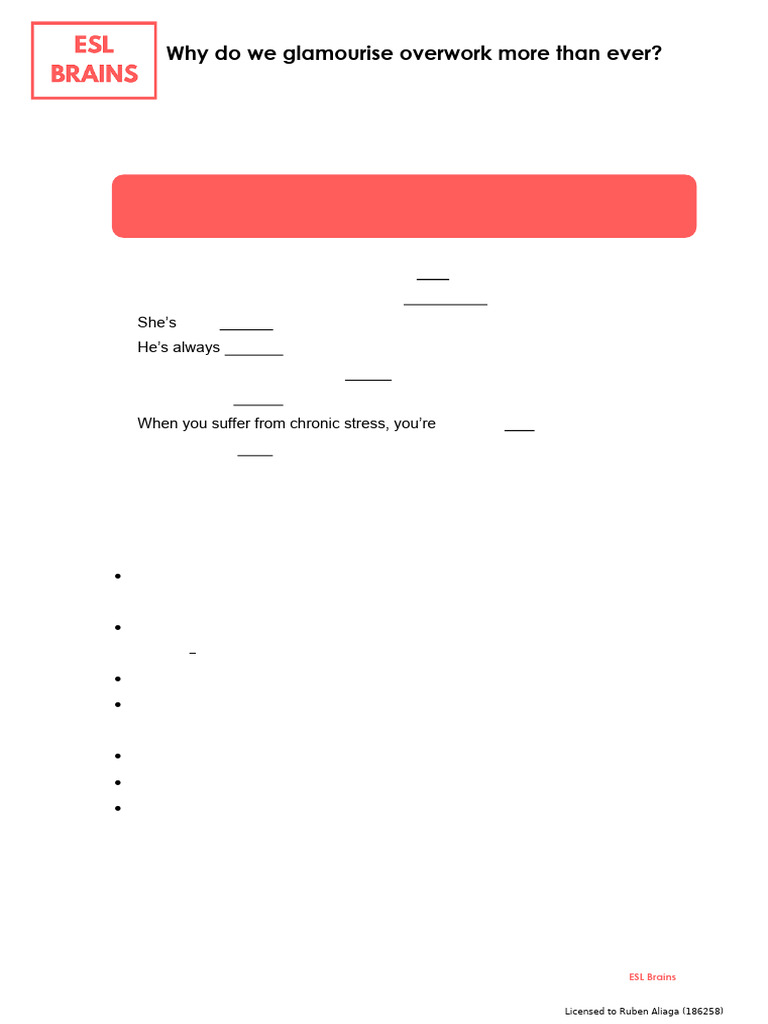 ESL Brains Why Do We Glamourise Overwork More Than Ever SV 8143 1 | PDF ...