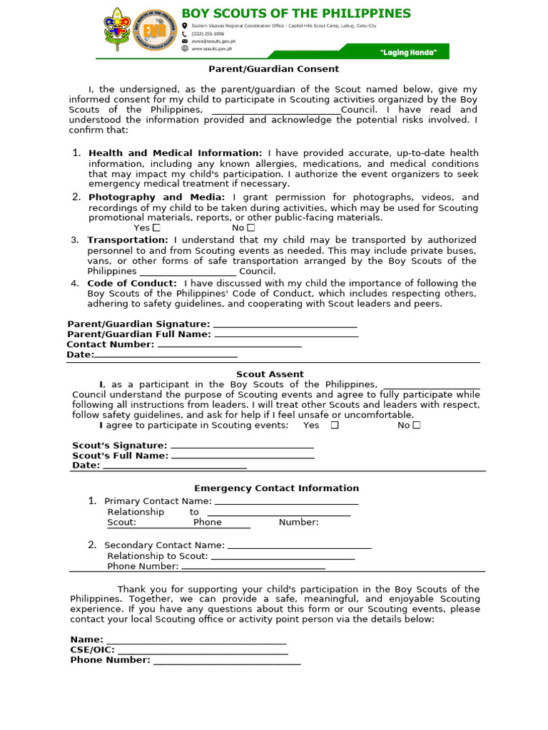 BSP Parent - Guardian Consent Form EVR | PDF | Informed Consent