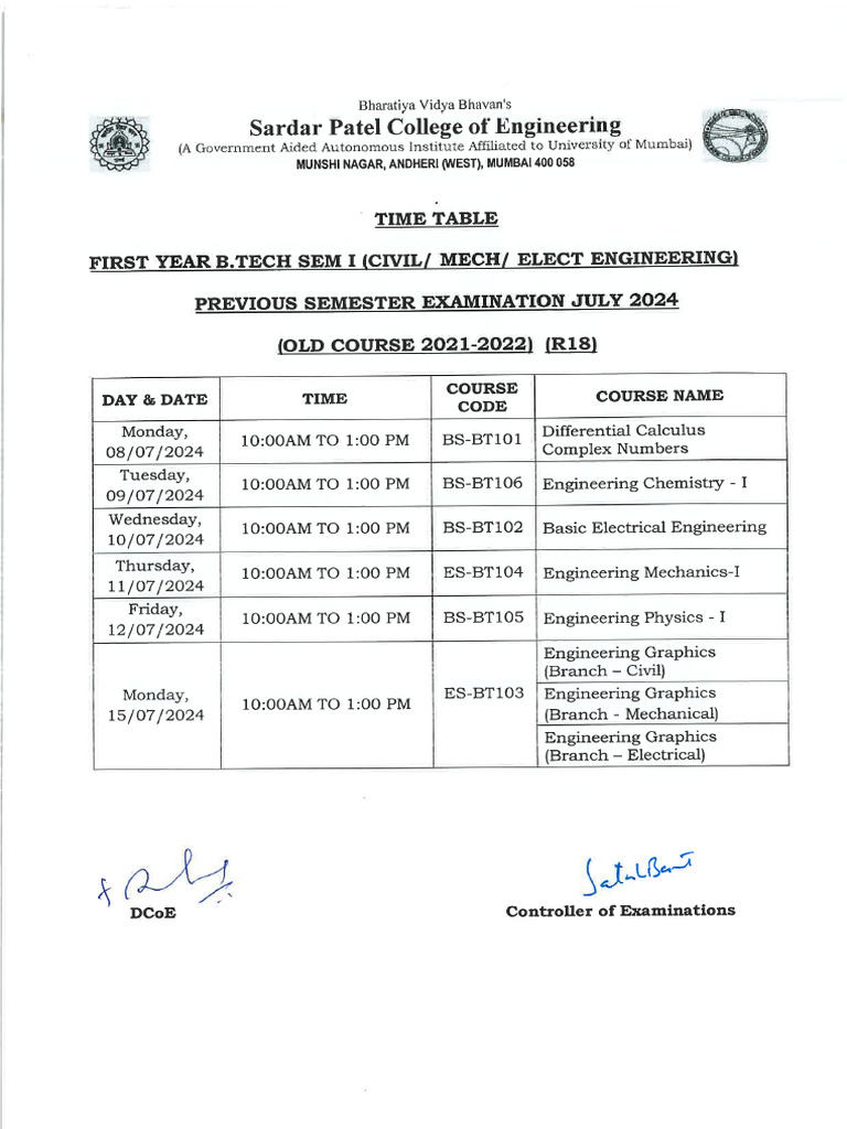 Time Table PSE ODD July 2024 01072024 | PDF