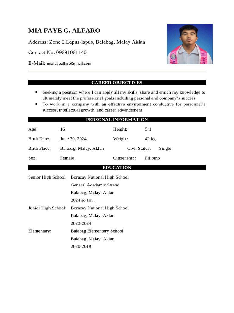 Mia Resume 1 1 | PDF