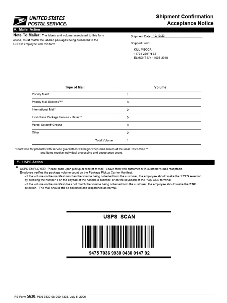 Manifest 9475703699300430014792 | PDF | United States Postal Service ...