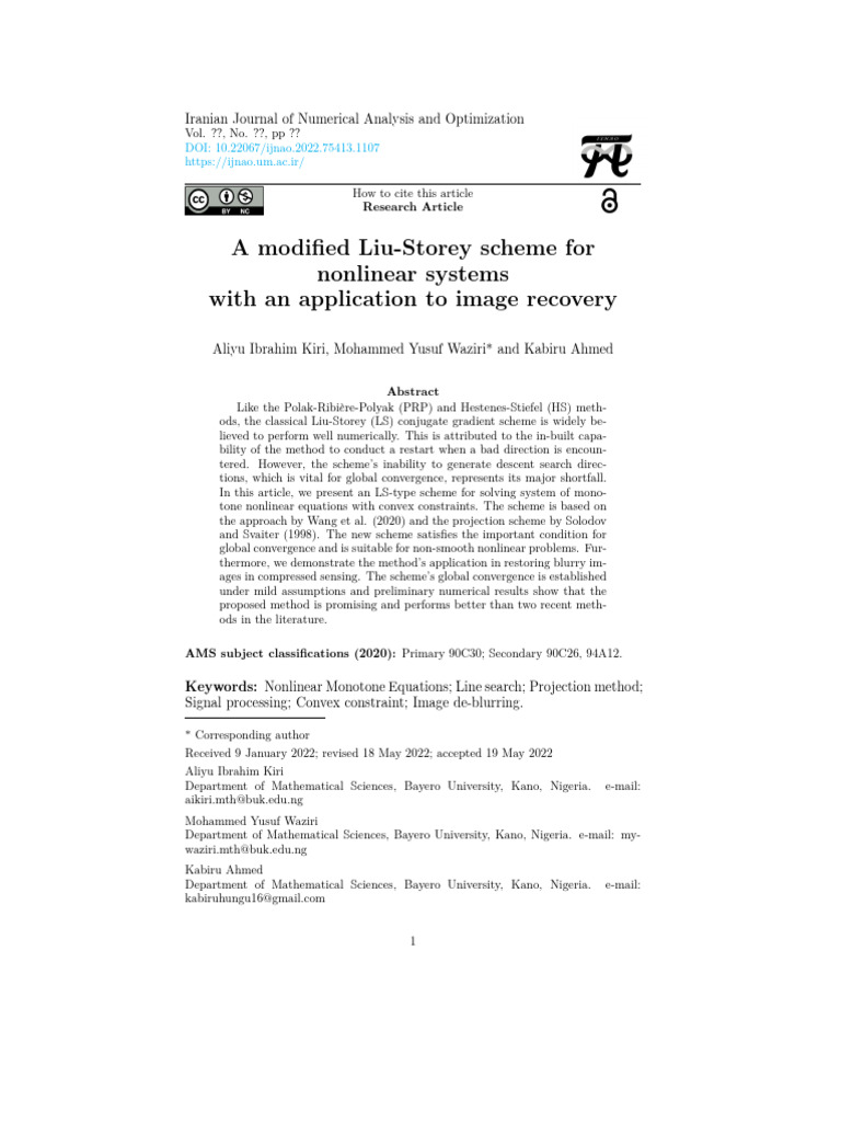 A Modified Liu-Storey Scheme For Nonlinear Systems With An Application To Image Recovery | PDF ...