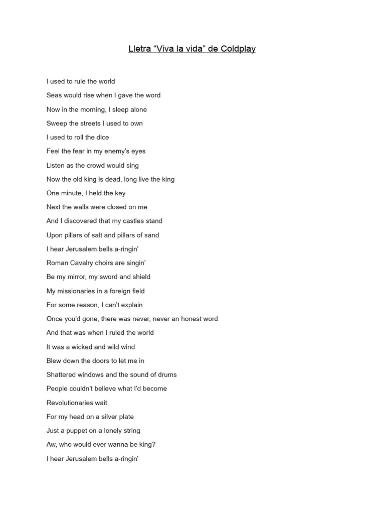 Coldplay: "Viva la Vida" Lyrics | PDF