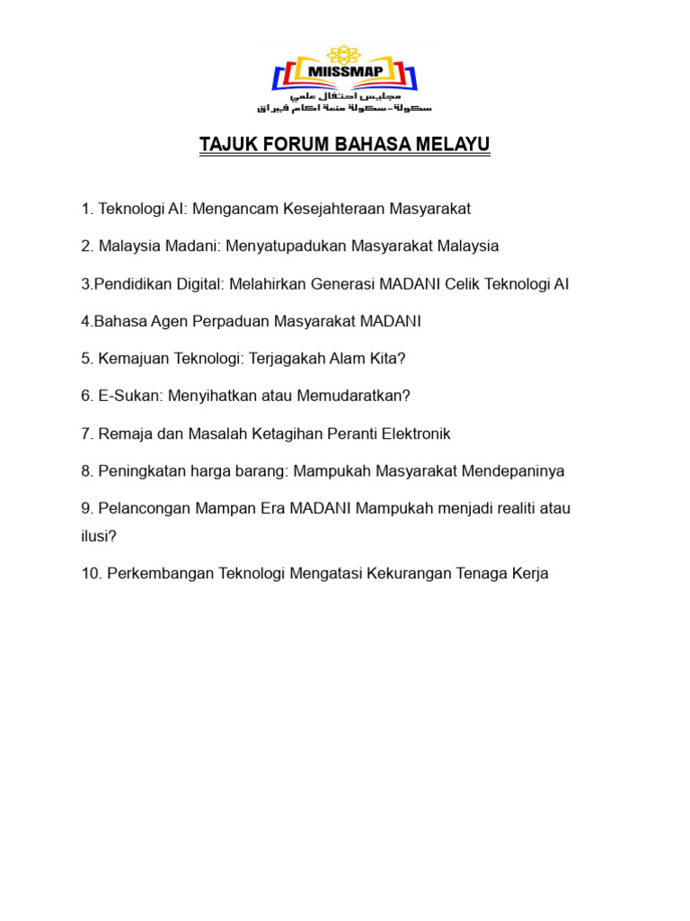 Tajuk Forum Bahasa Melayu | PDF