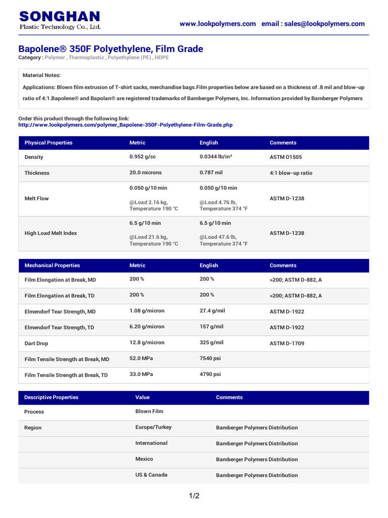Bapolene 350F Film Grade Overview | PDF | Polyethylene | Polymers