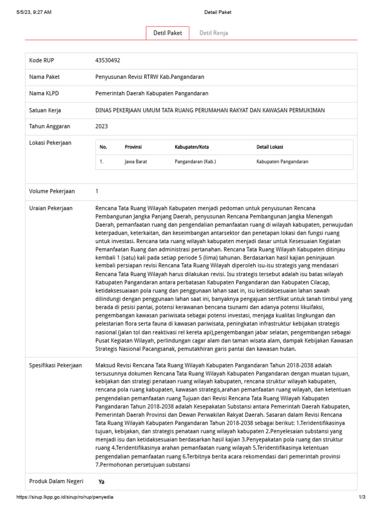 RUP Revisi RTRW Baru | PDF