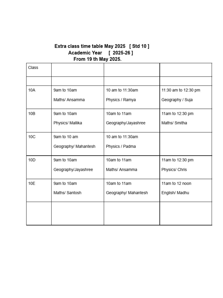 Extra Class Time Table May 2025 STD 10 2 1742023413 | PDF