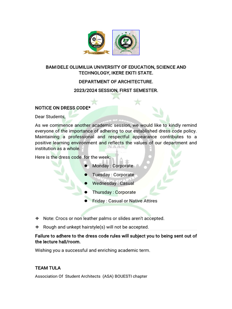 Asa Dress Code | PDF