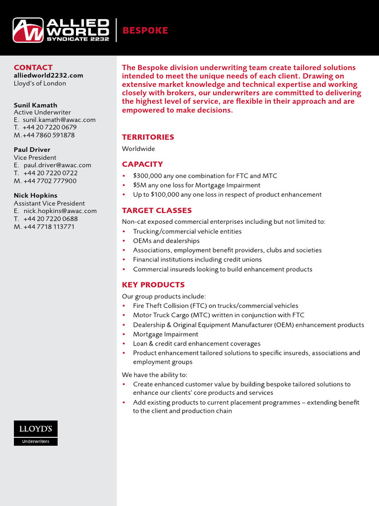 Allied World Syndicate 2232 Bespoke Solutions | PDF | Insurance ...