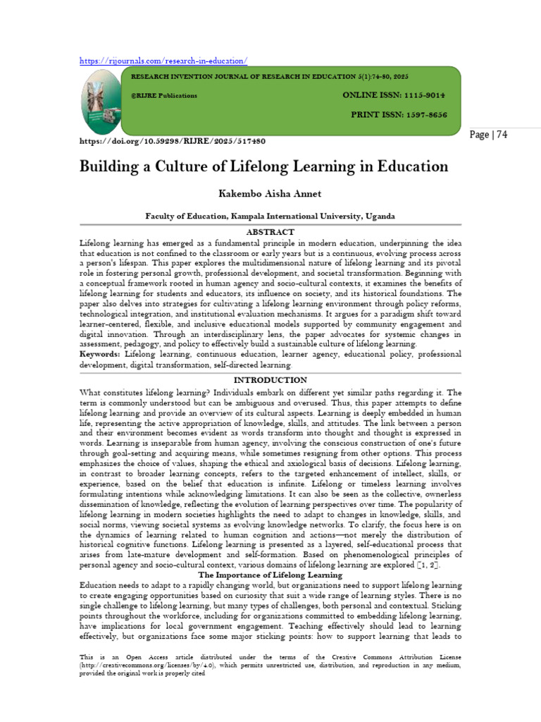Building A Culture of Lifelong Learning in Education (WWW - Kiu.ac - Ug ...
