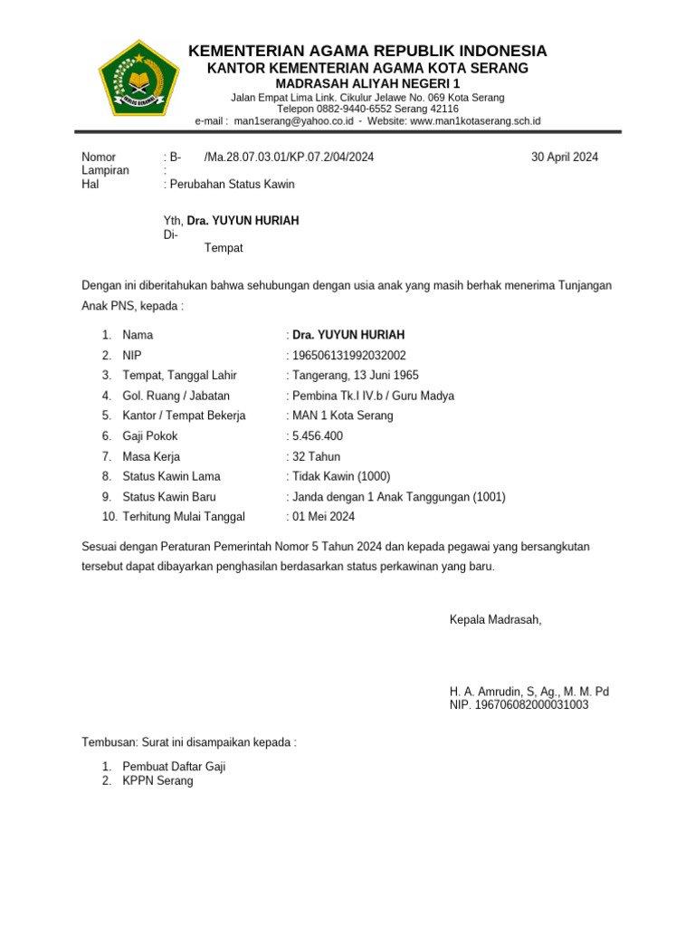 Format Perubahan Status Kawin Pegawai | PDF