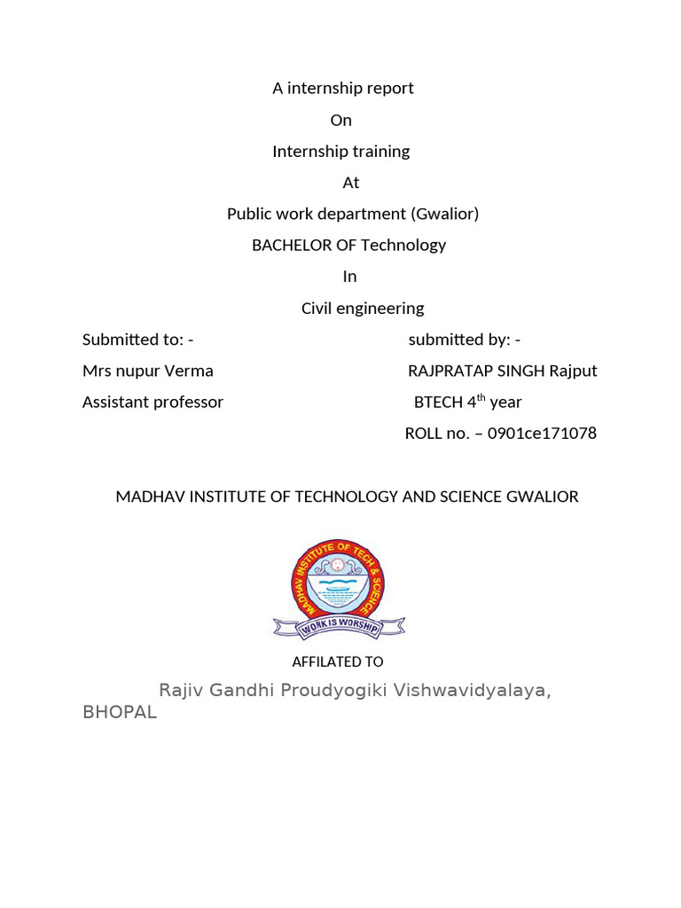 PWD Internship Report - Civil Engineering | PDF