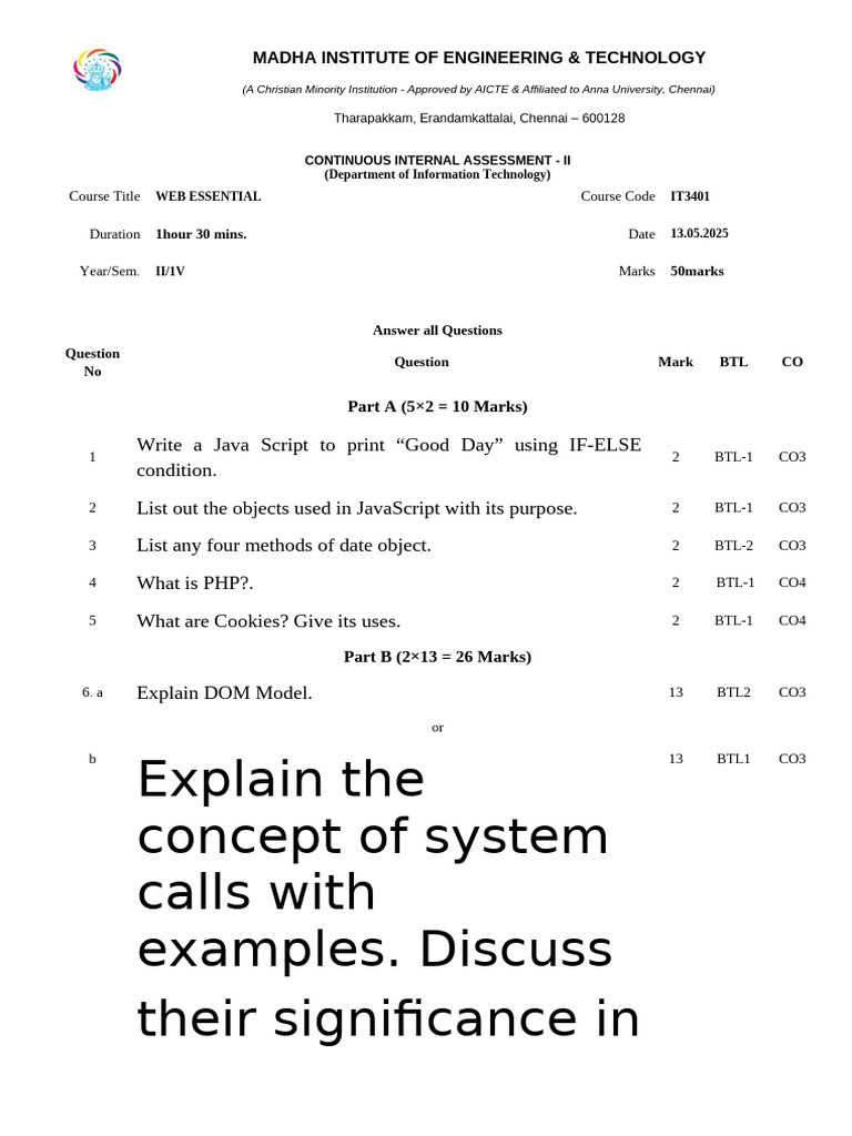 Wes Essentials Cia-Ii QP | PDF | Php | Programming Paradigms
