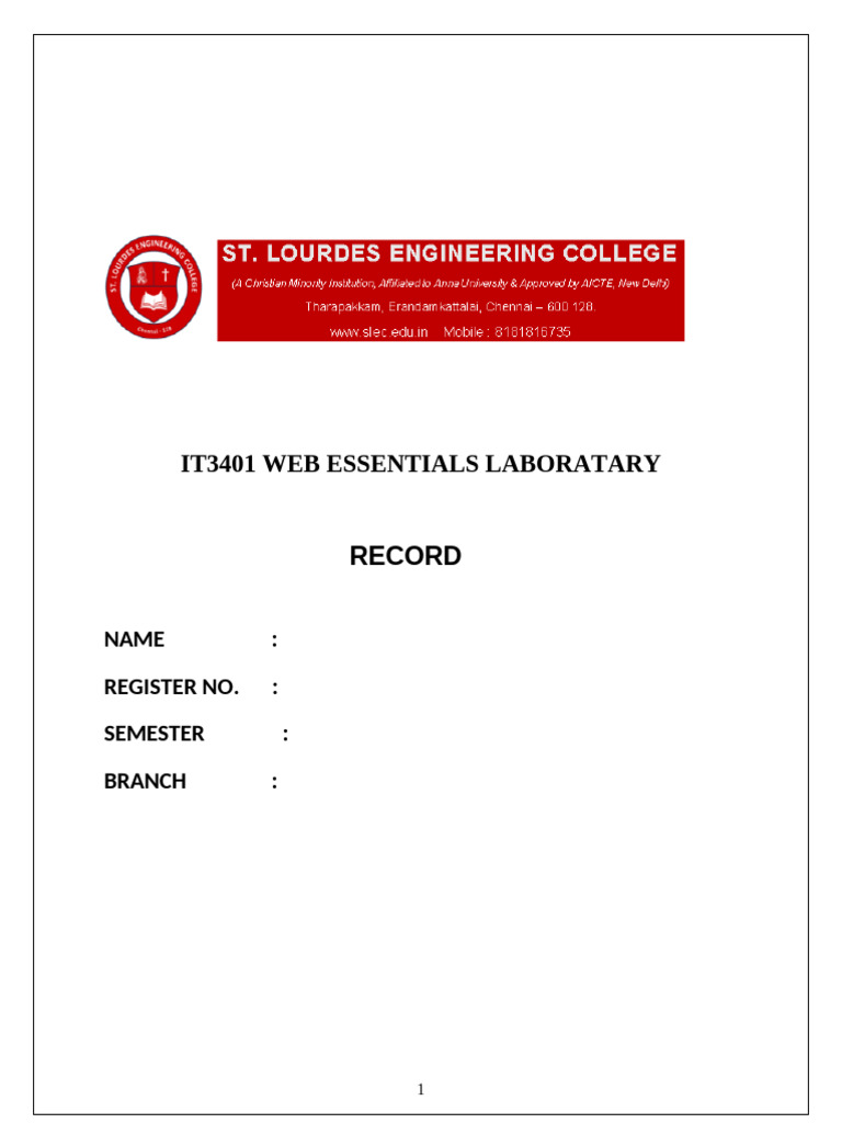 It3401 Web Essentials Record | PDF | World Wide Web | Internet & Web