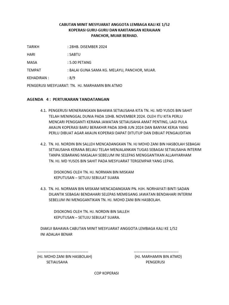 2025-01-23 Cabutan Minit Mesyuarat ALK 1-52 | PDF
