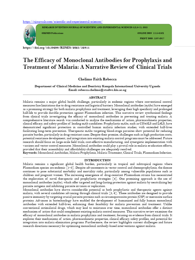 The Efficacy of Monoclonal Antibodies for Prophylaxis and Treatment of ...