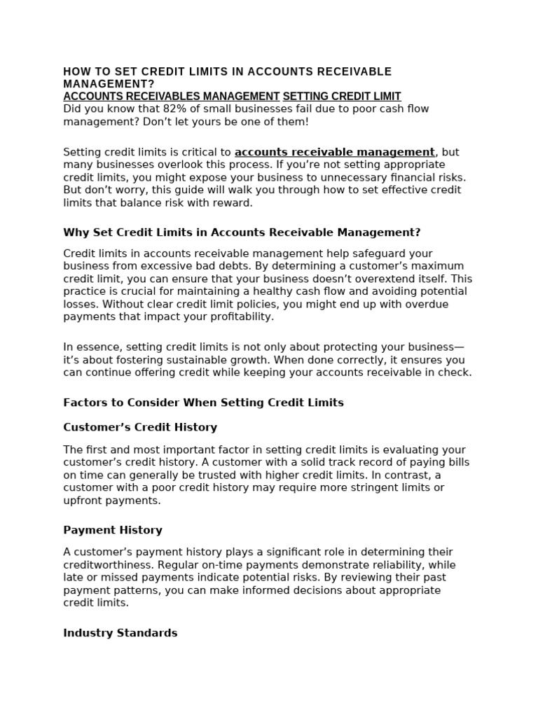 How To Set Credit Limits in Accounts Receivable Management | PDF ...
