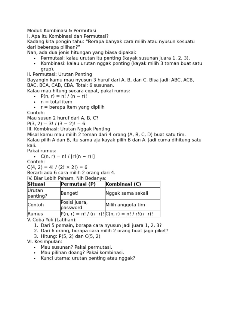 Modul Permutasi dan Kombinasi | PDF