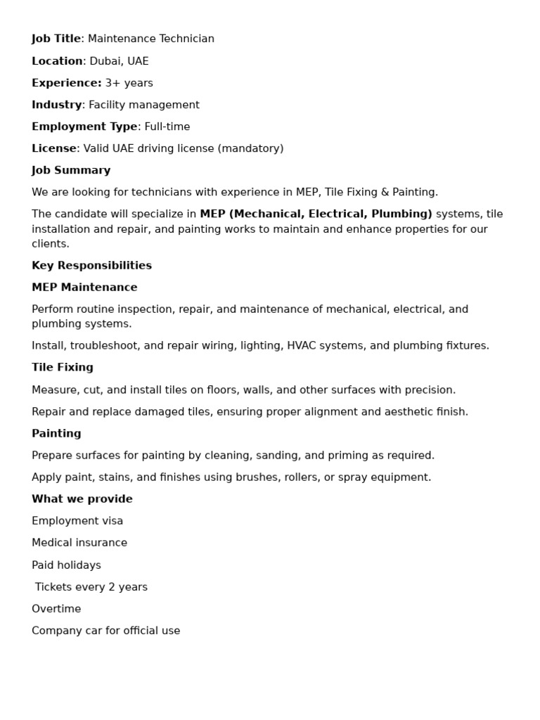 Maintenance Technician | PDF