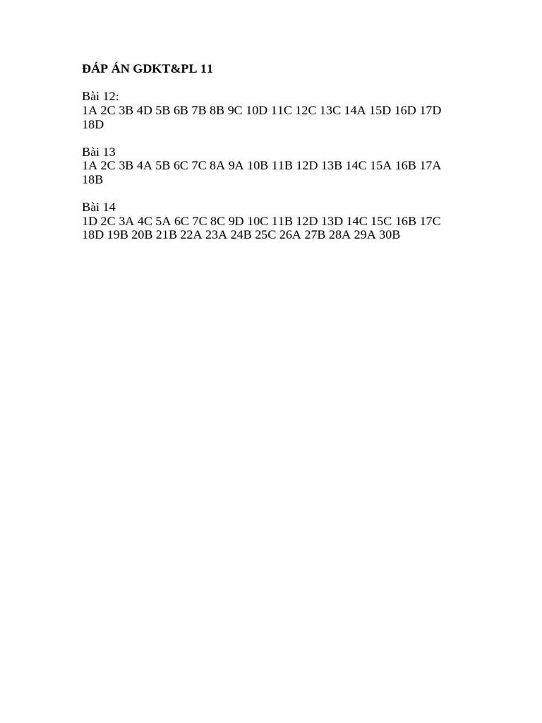 Đáp Án Trắc Nghiệm GDKTPL Tổ 4 | PDF