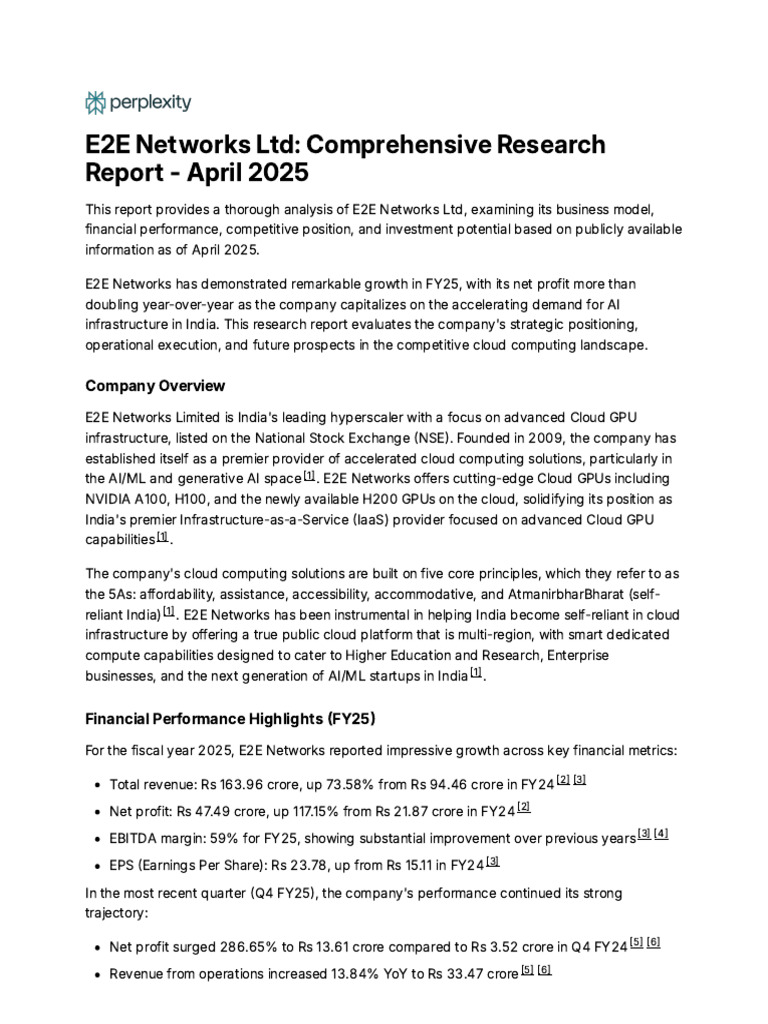 E2E Networks Comprehensive Research Report | PDF | Price–Earnings Ratio | Valuation (Finance)