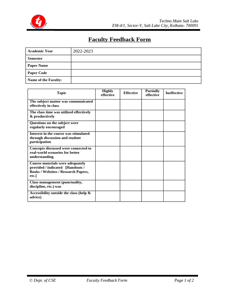 Faculty Evaluation and Feedback Form | PDF