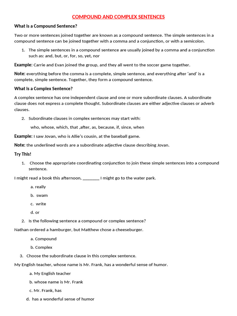 Compound and Complex Sentences | PDF