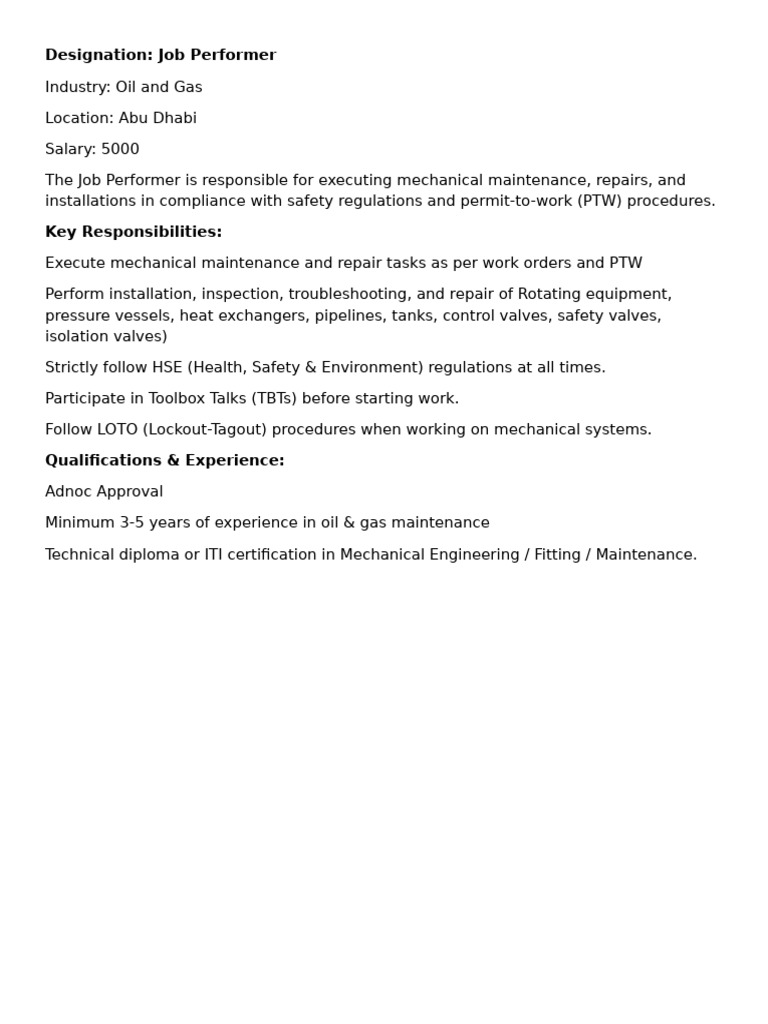 ADNOC Job Performer & HSE Officer Guide | PDF
