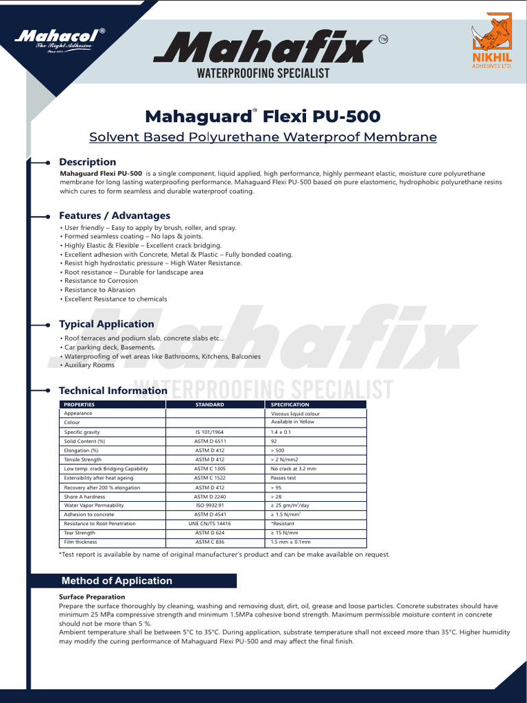 Mahaguard Flexi Pu-500 | PDF | Concrete | Secondary Sector Of The Economy