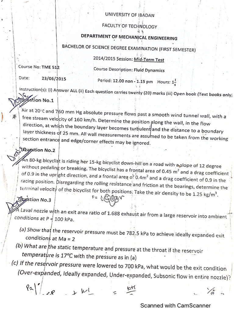 Fluid Dynamics Test Pqs | PDF