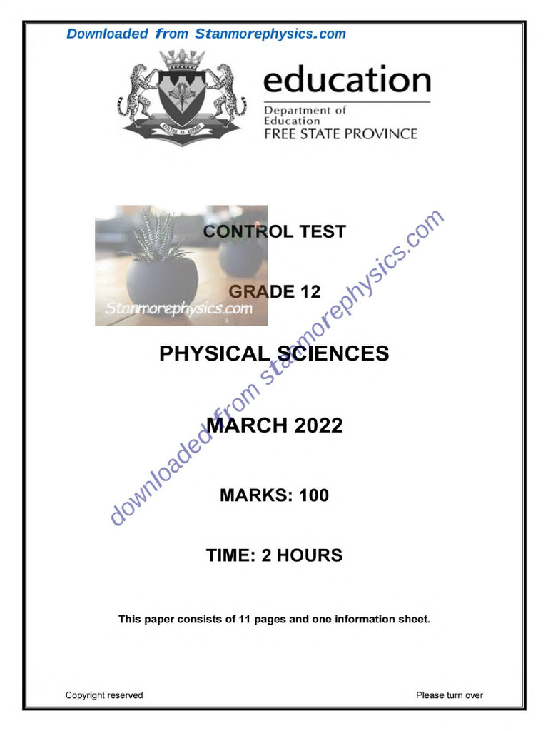 Free State Physical Science March 2022 Grade 12 QP and Memo | PDF