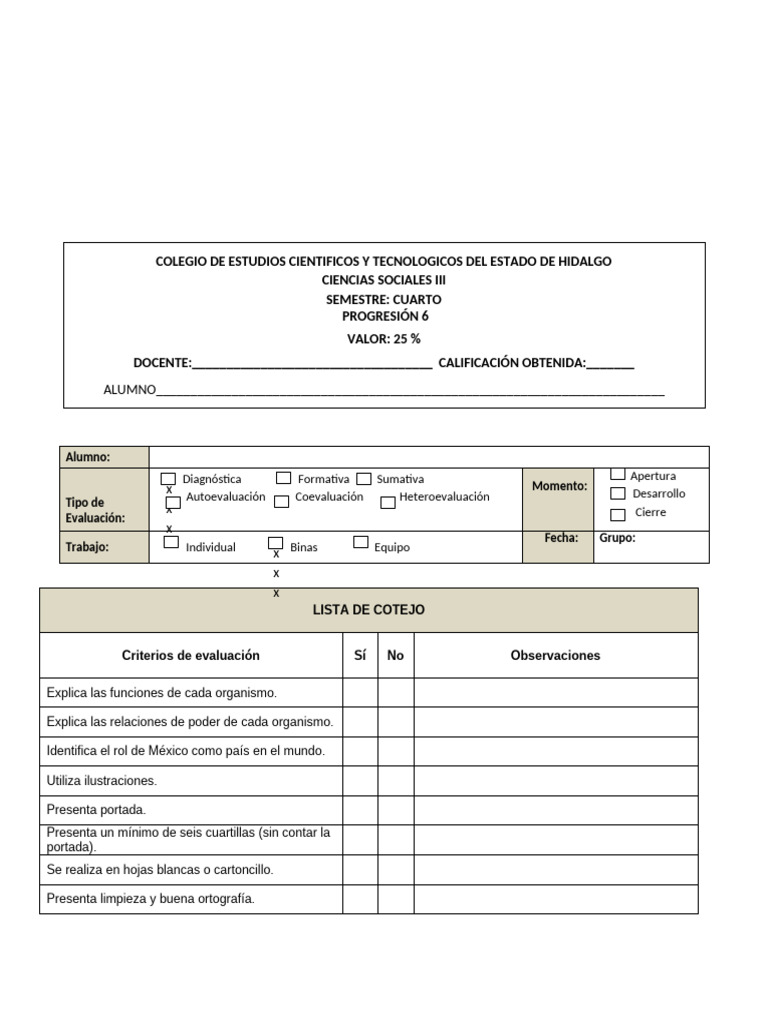 Progresión 6 Lista de Cotejo | PDF