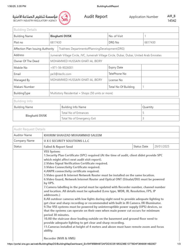 SIRA Initial Inspection Report B.dusk | PDF | Closed Circuit Television ...
