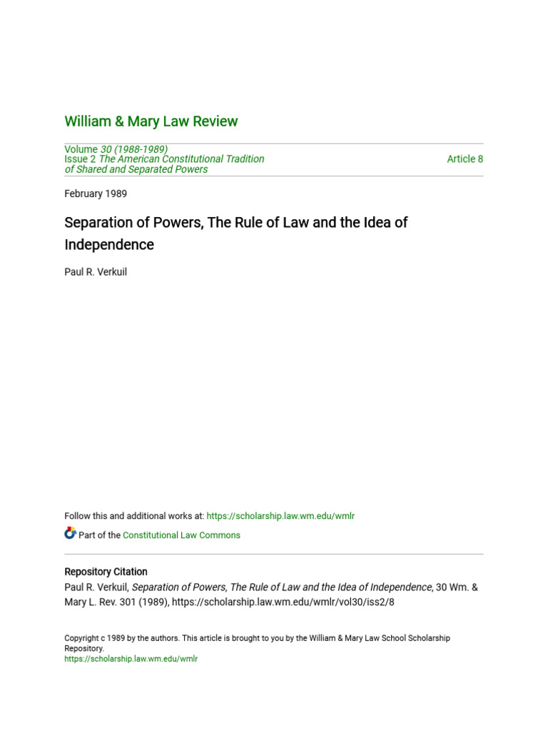 Separation of Powers the Rule of Law and the Idea of Independenc | PDF ...
