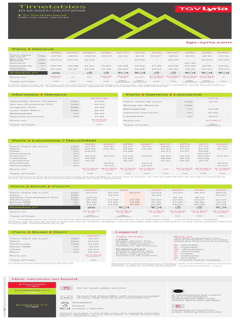 Lyria-Timetable-10 12 17 - 06 07 18 | PDF | High Speed Rail | Train