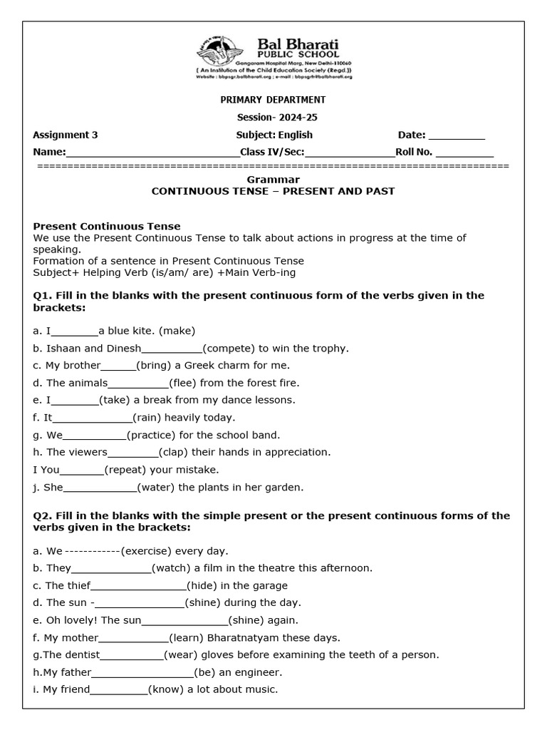 Continuous Tense - Present and Past | PDF | Grammatical Tense ...