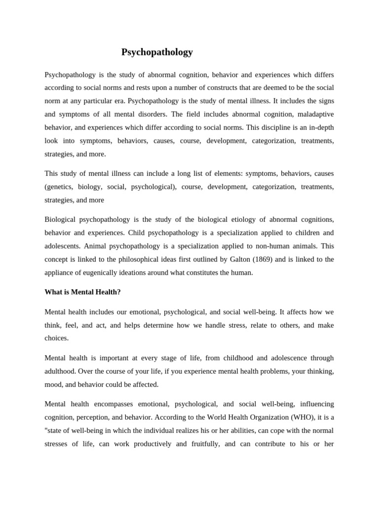 Psychopathology | PDF | Psychopathology | Mental Disorder
