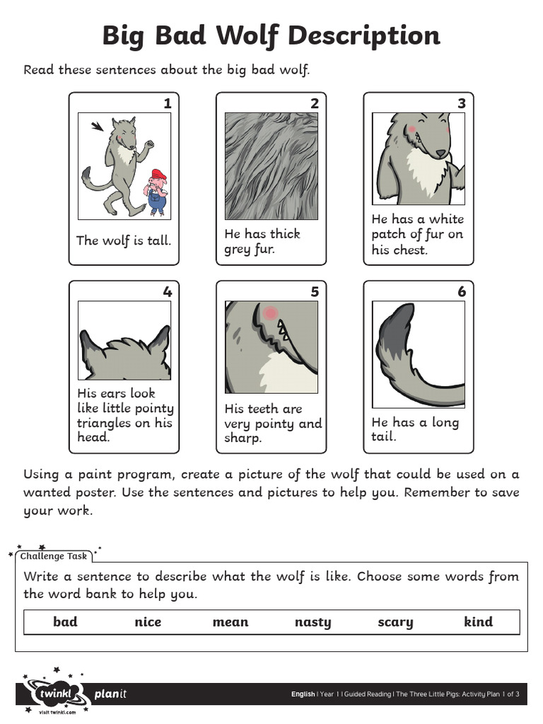 The Big Bad Wolf Description Activity Sheet | PDF