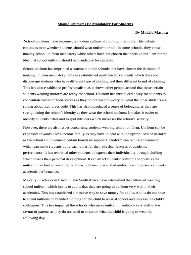 Should Uniforms Be Mandatory For Students | PDF