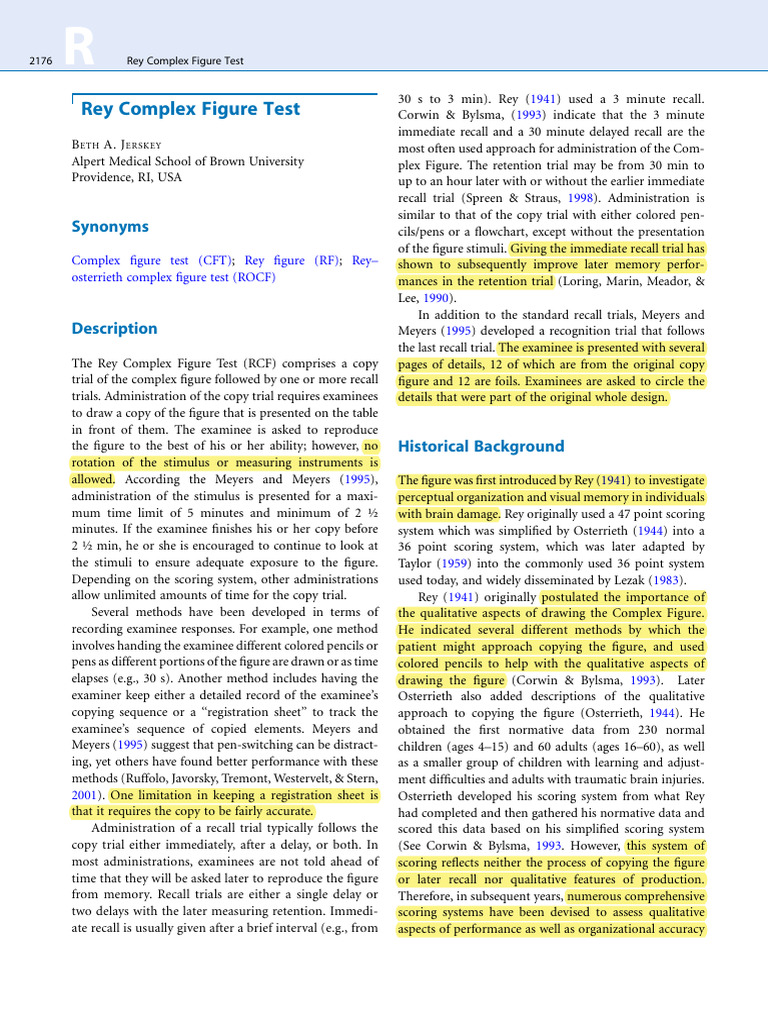 Rey Figure Test - Encyclopedia | PDF | Neuropsychology | Recall (Memory)