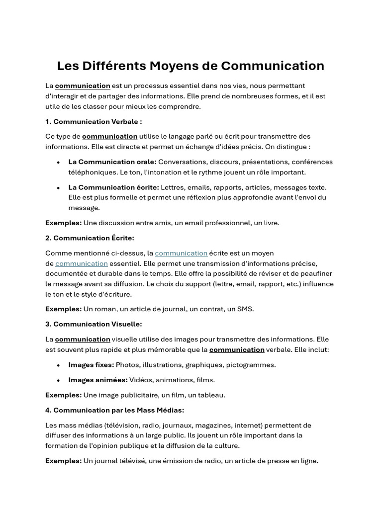Moyens de Communication Essentiels | PDF | la communication ...