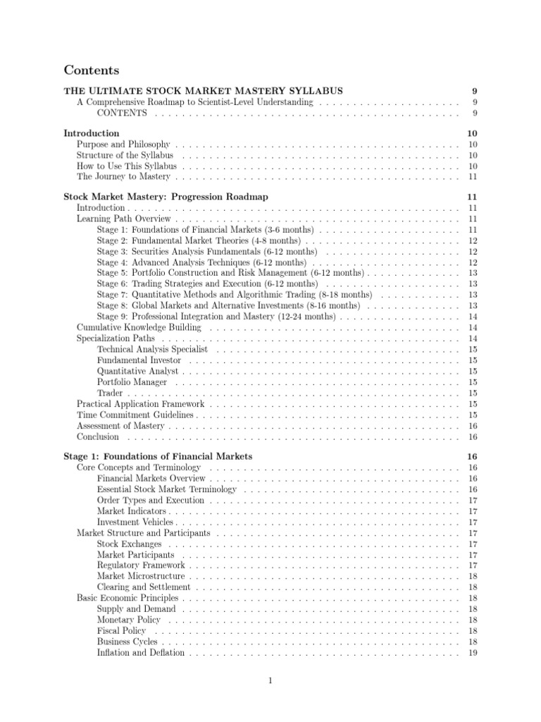 Stock Market Mastery Syllabus | PDF | Diversification (Finance) | Asset ...