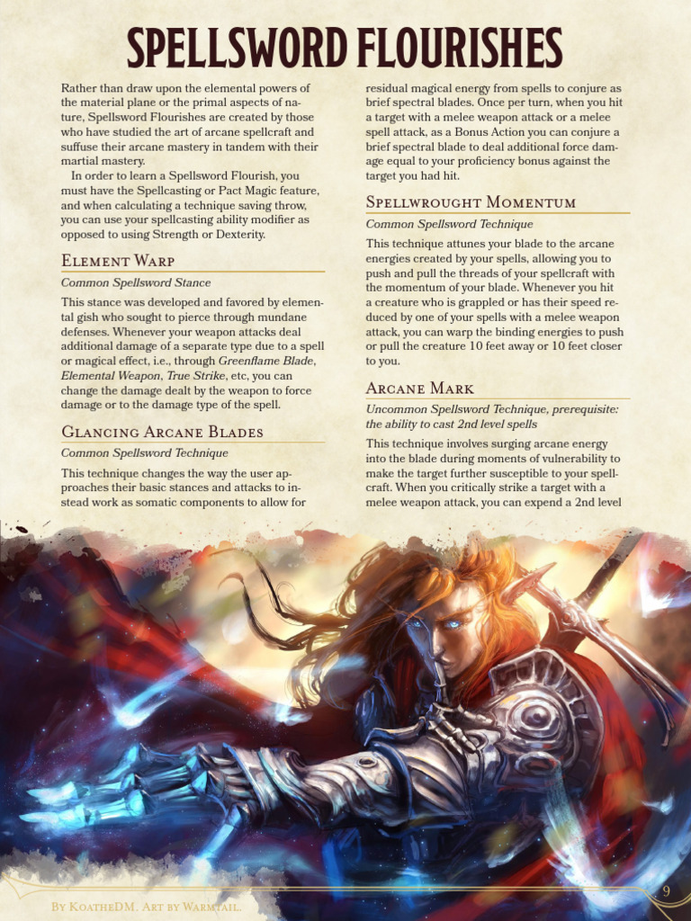 Hidden Martial Techniques and Stances - Spellsword Flourishes | PDF