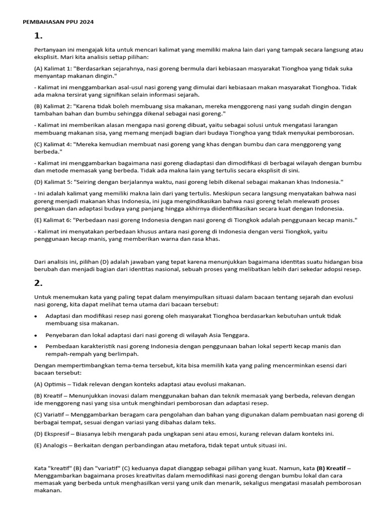 Pembahasan Pengetahuan Dan Pemahaman Umum 2024 | PDF