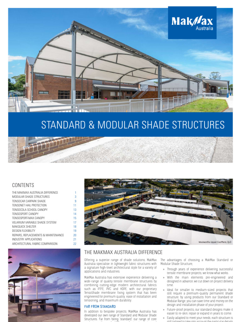 MakMax Australia Standard Modular Shade Structrues 2022 - Compressed | PDF | Parking Lot